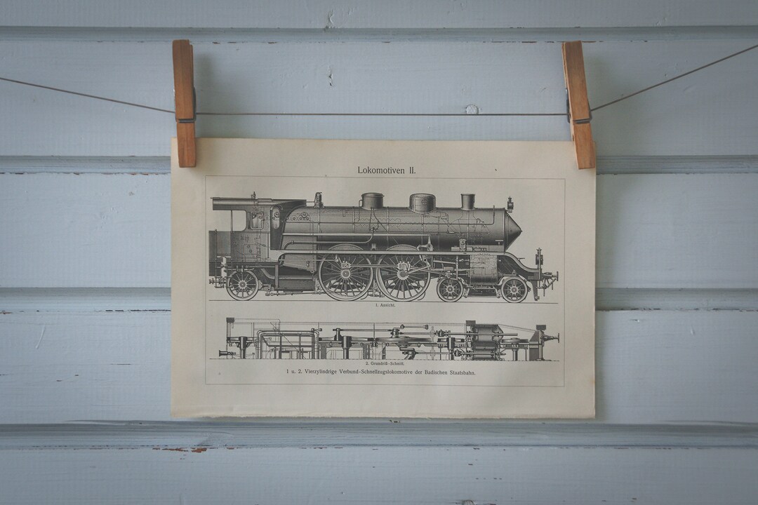1907 Vintage Locomotive Lithograph Illustration - Etsy