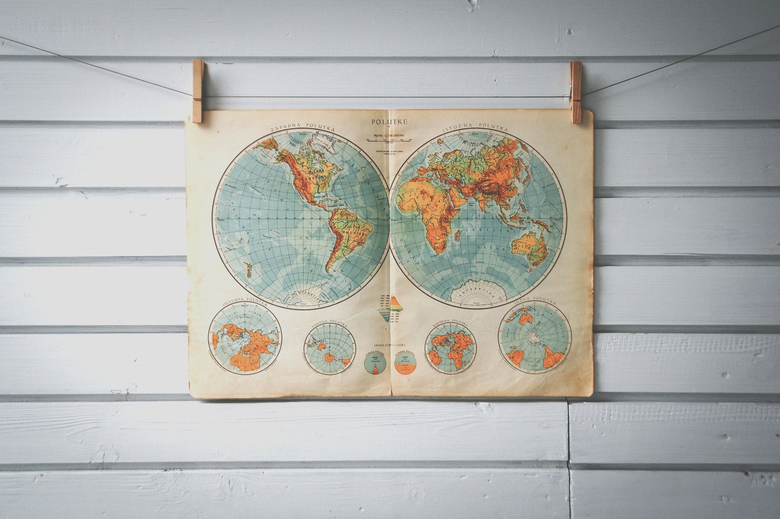 1952 Vintage World Hemispheres Map - Etsy