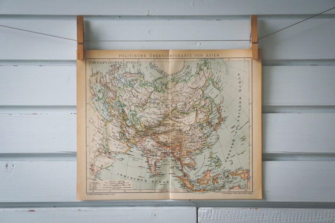 1893 Vintage Map of Asia - Etsy