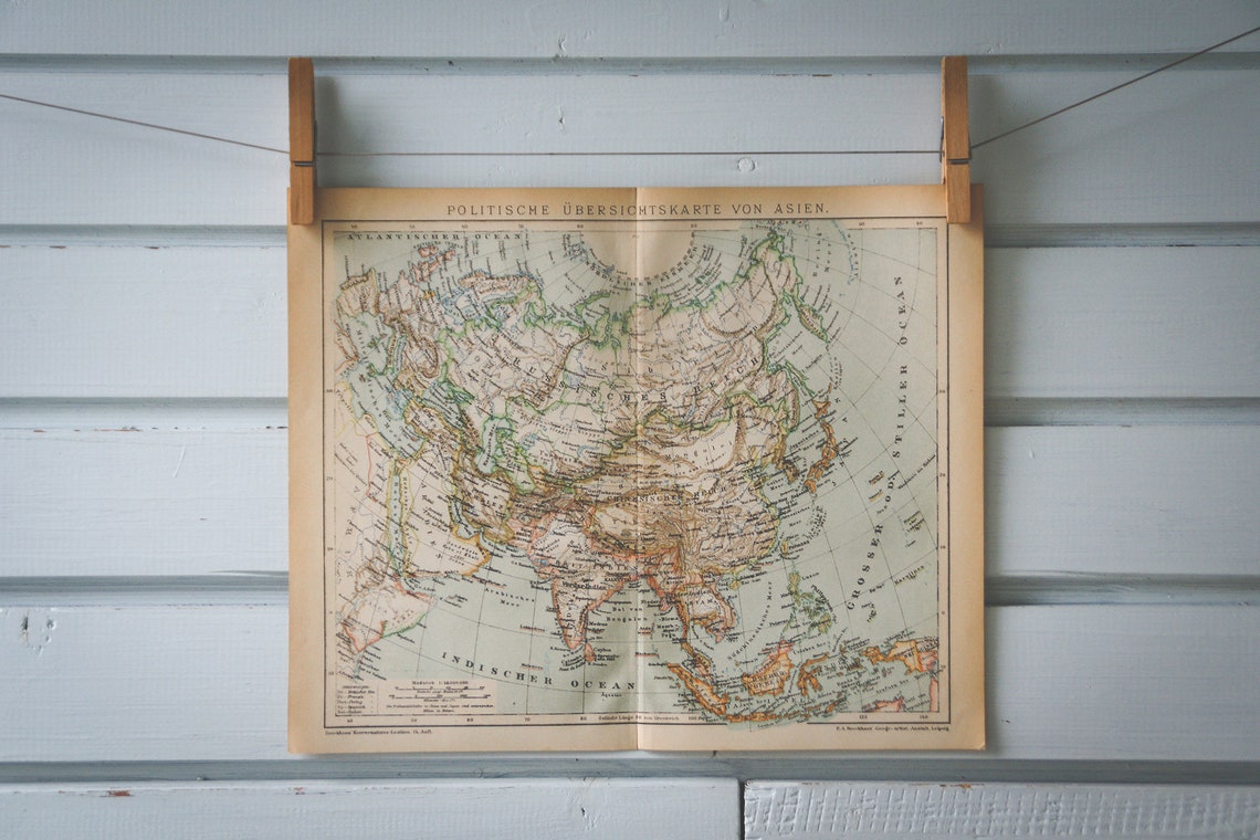 1893 Vintage Map of Asia - Etsy