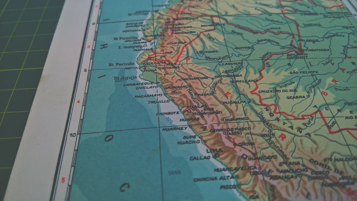 1959 Vintage Map of the Andes - Etsy