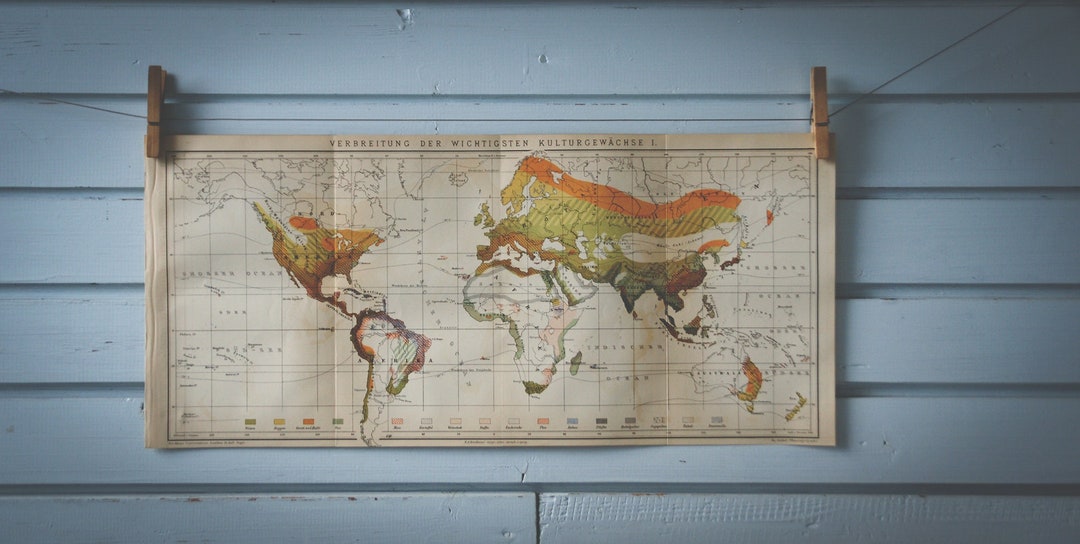 1887 Vintage Crops Distribution Map of the World - Etsy