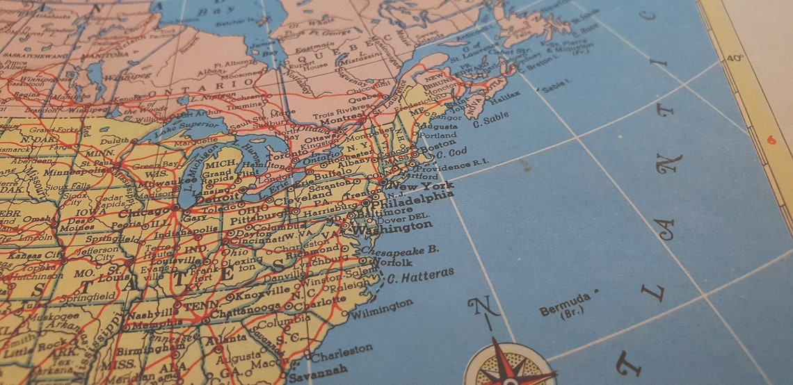 1958 Vintage North America Map - Etsy
