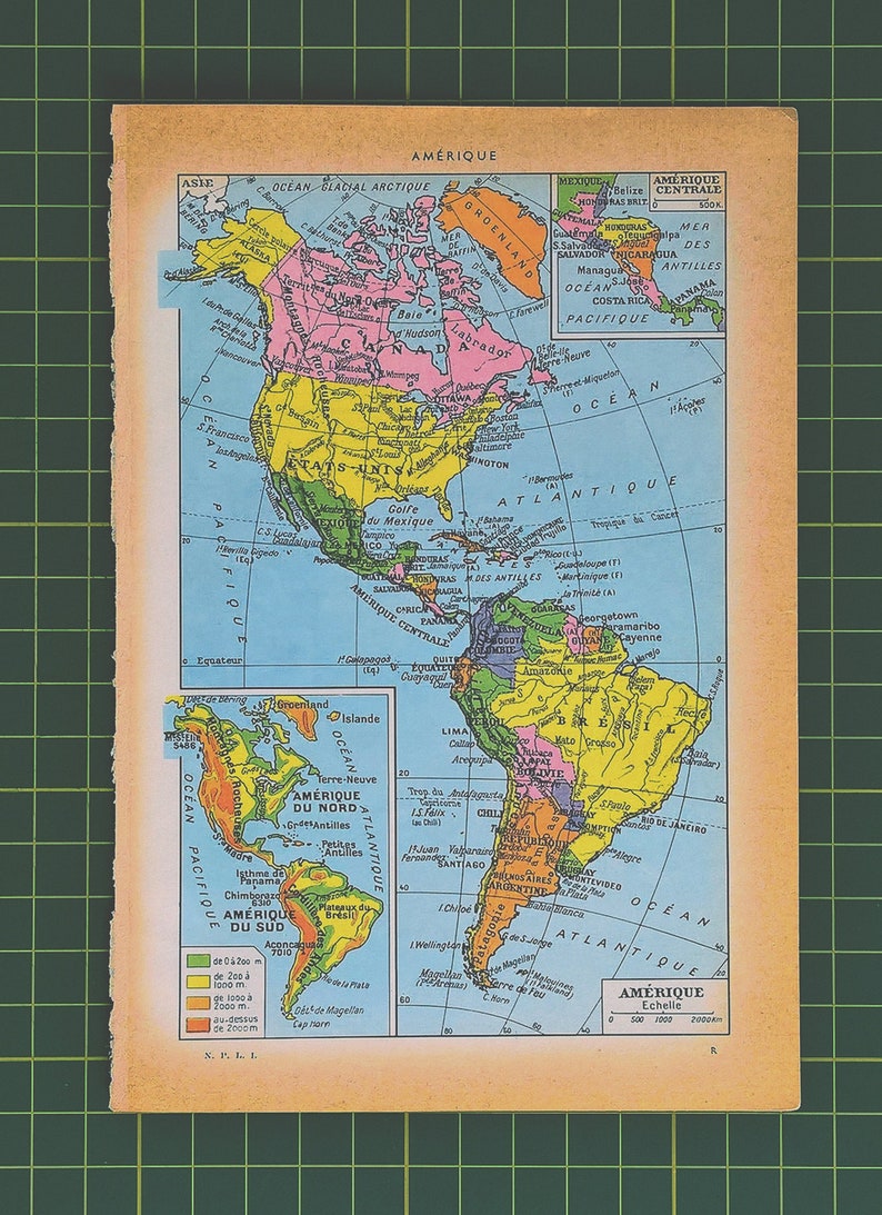 1956 Vintage Map of the Americas - Etsy