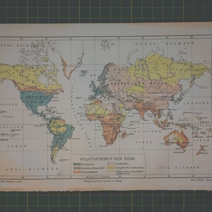 1907 Vintage Government Types World Map - Etsy