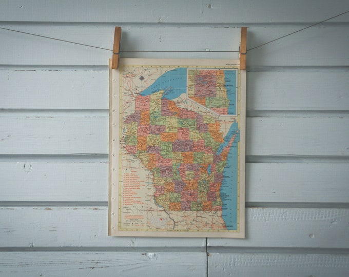 1957 Vintage Wisconsin Map - Etsy