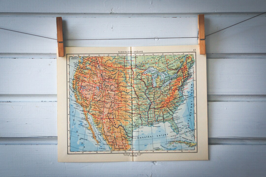 1956 Vintage USA Map - Etsy