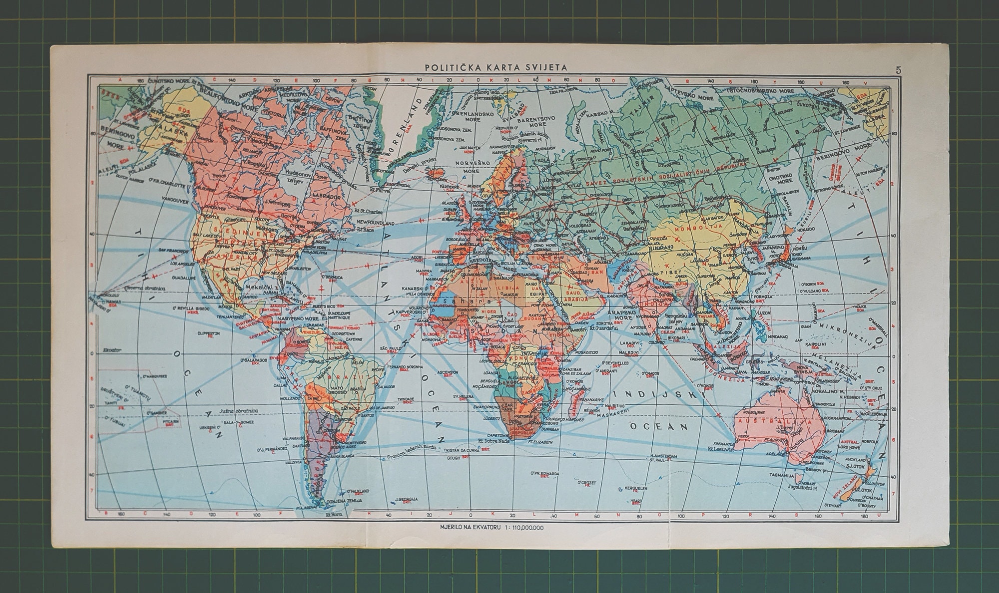 1965 Vintage World Map
