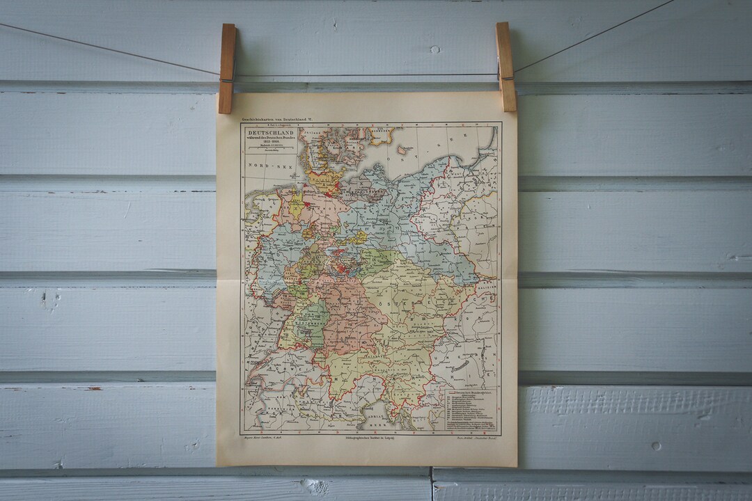 1907 Vintage Map of Germany in Mid 19th Century - Etsy