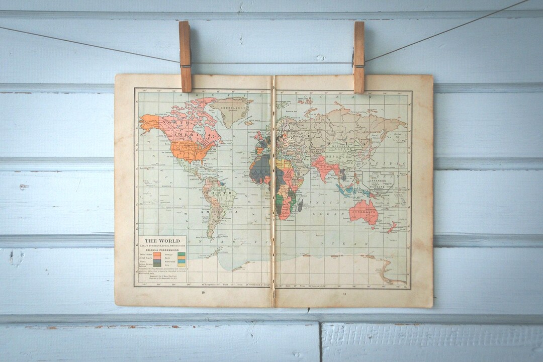 1923 Vintage World Map - Etsy