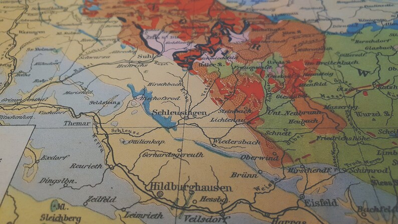 1890 Vintage Geological Map of Thuringia - Etsy