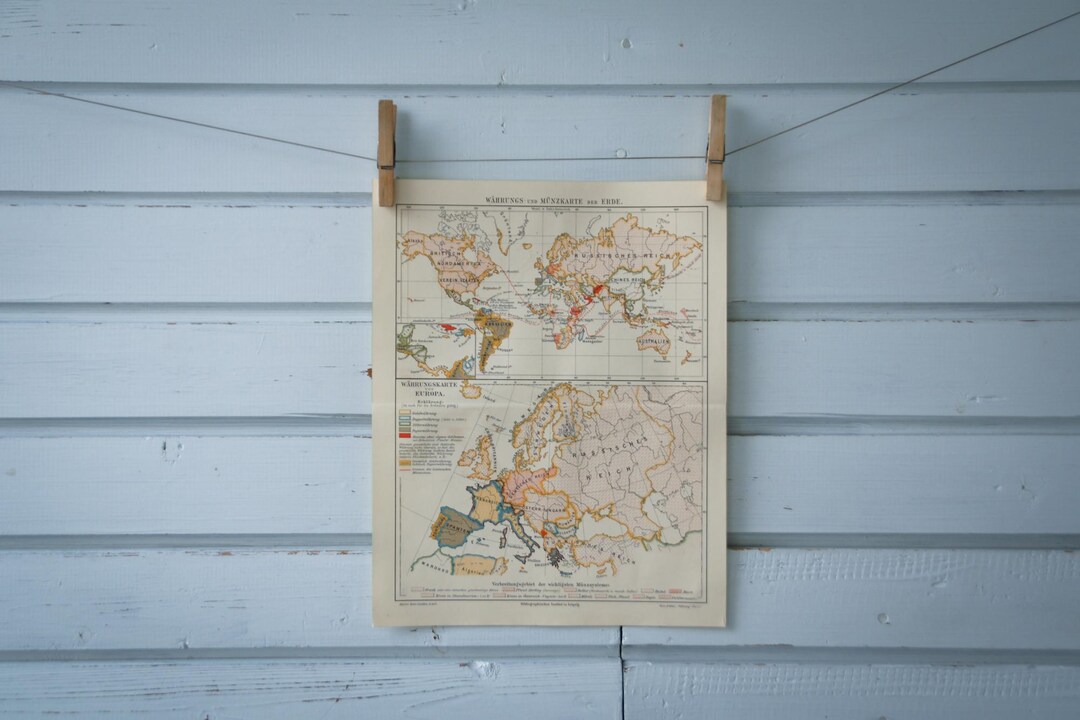 1907 Vintage Currencies World Map - Etsy