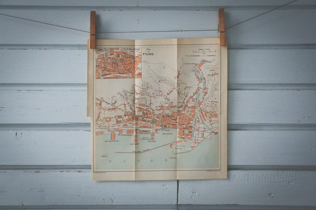 1915 Vintage Map of Rijeka - Etsy