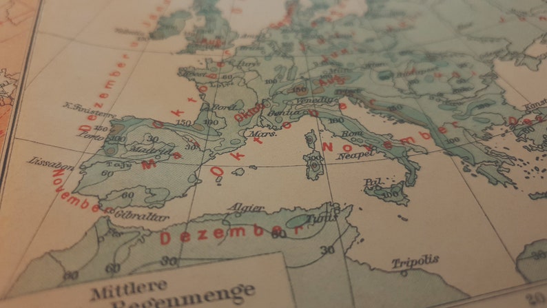 1907 Vintage Temperature Map of Europe | Etsy