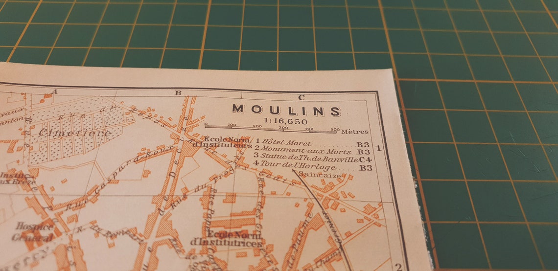 1908 Vintage Moulins Map | Etsy