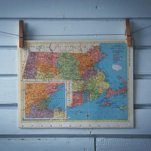 1957 Vintage Map of Massachusetts - Etsy