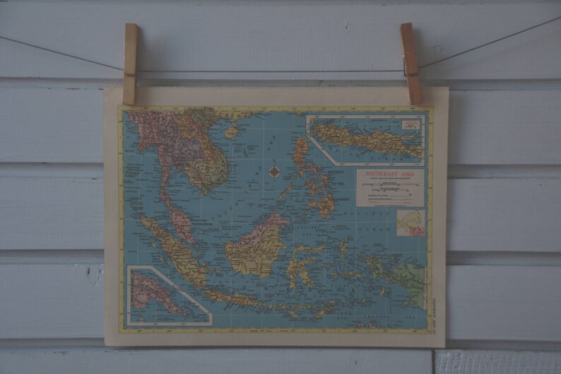 1955 Vintage Southeast Asia Map - Etsy