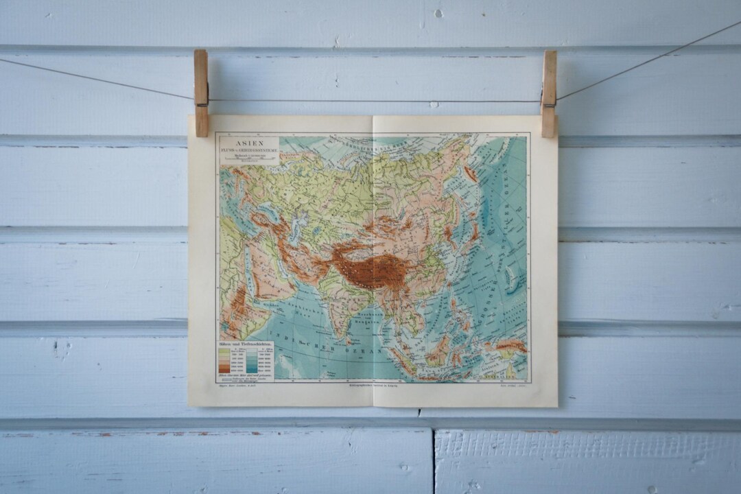 1907 Vintage Map of Asia - Etsy