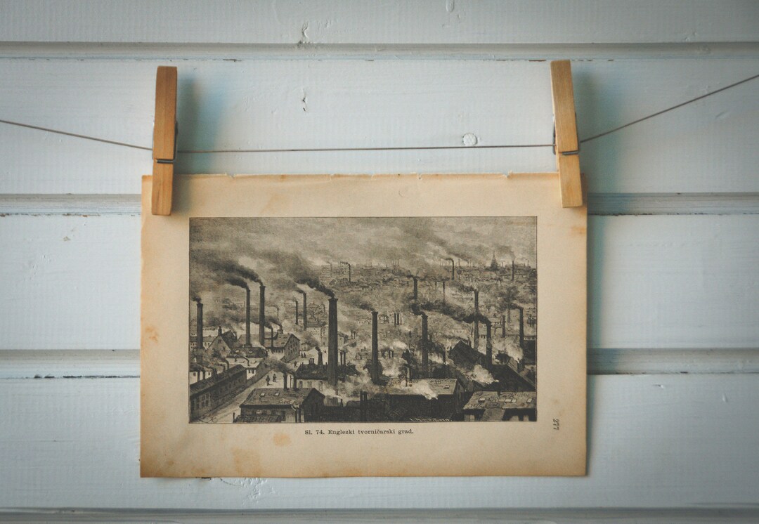 1890 Vintage English Industrial Urban Landscape Lithograph Illustration ...