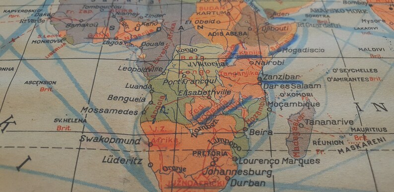 1958 Vintage World Map - Etsy