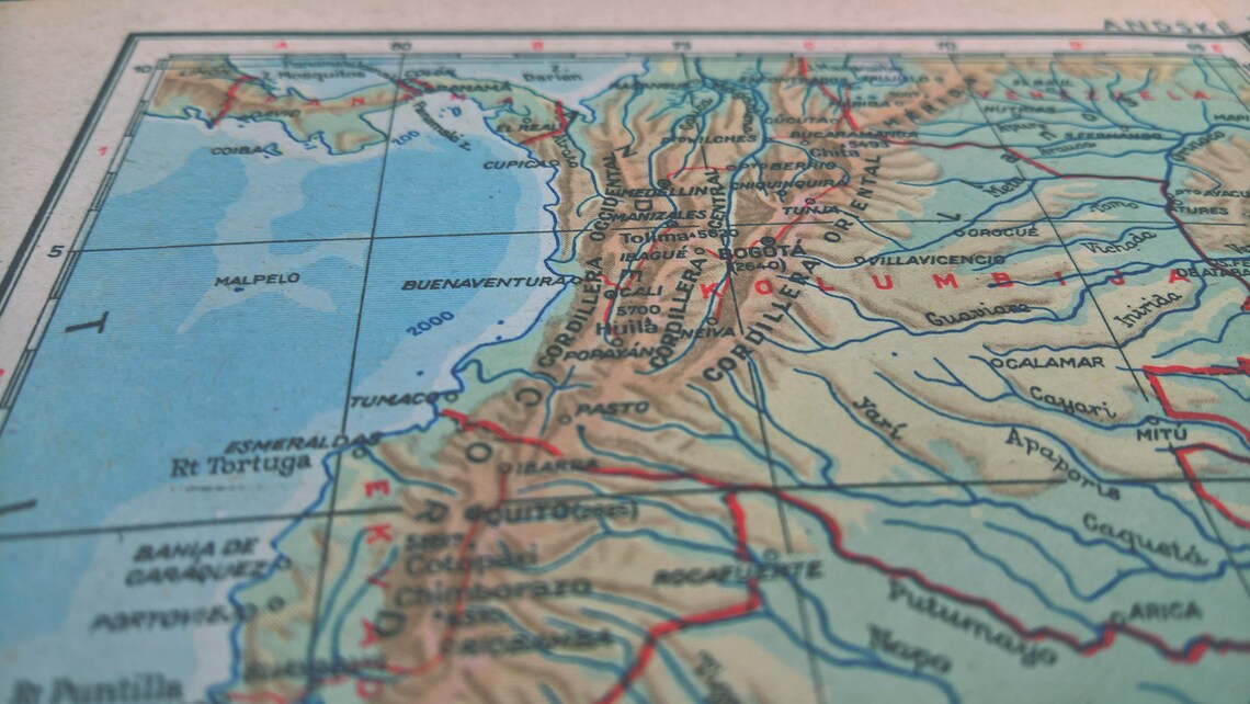 1956 Vintage Map of the Andes - Etsy