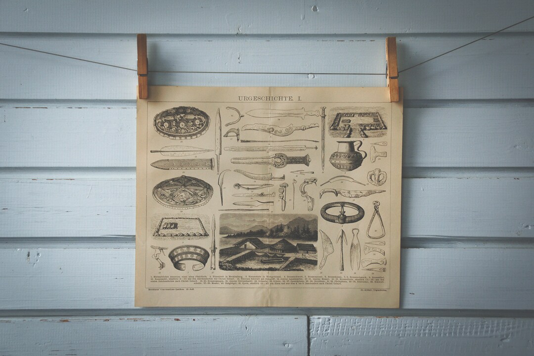 1887 Vintage Prehistoric Tools & Weapons Lithograph Illustration - Etsy