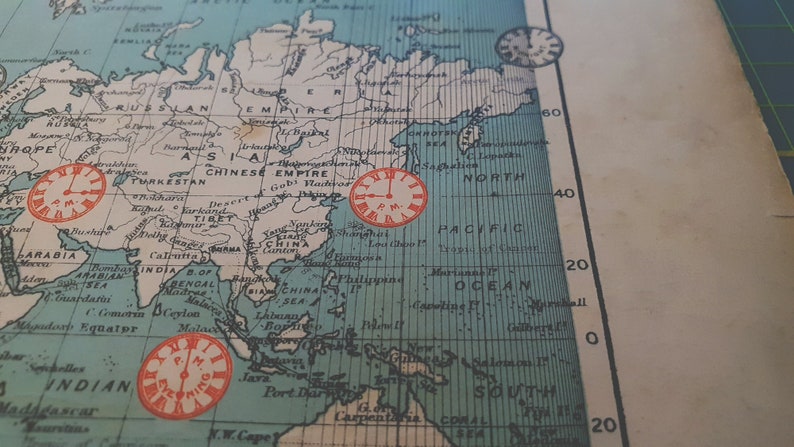 1901 Vintage World Time Zones Map - Etsy
