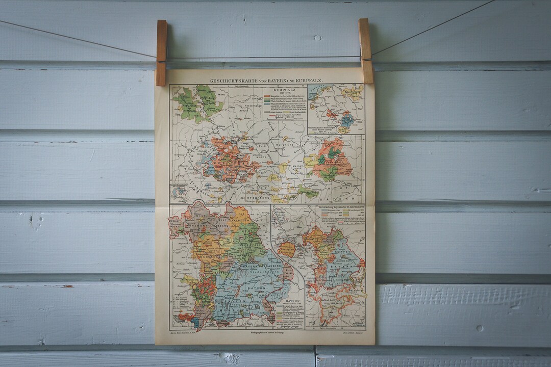 1907 Vintage Map of Central Germany in 14th 19th Century - Etsy