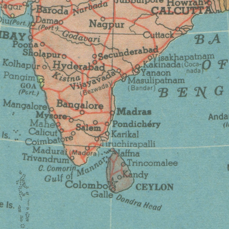 1955 Vintage Map of Asia - Etsy