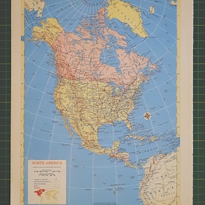 1958 Vintage North America Map - Etsy
