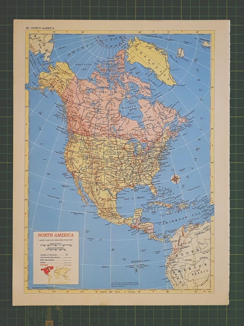 1958 Vintage North America Map | Etsy