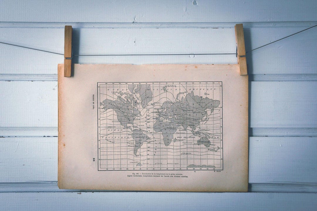 1884 Vintage World Temperature Map - Etsy