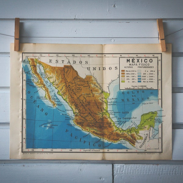 Vintage Map of Mexico - Etsy Australia