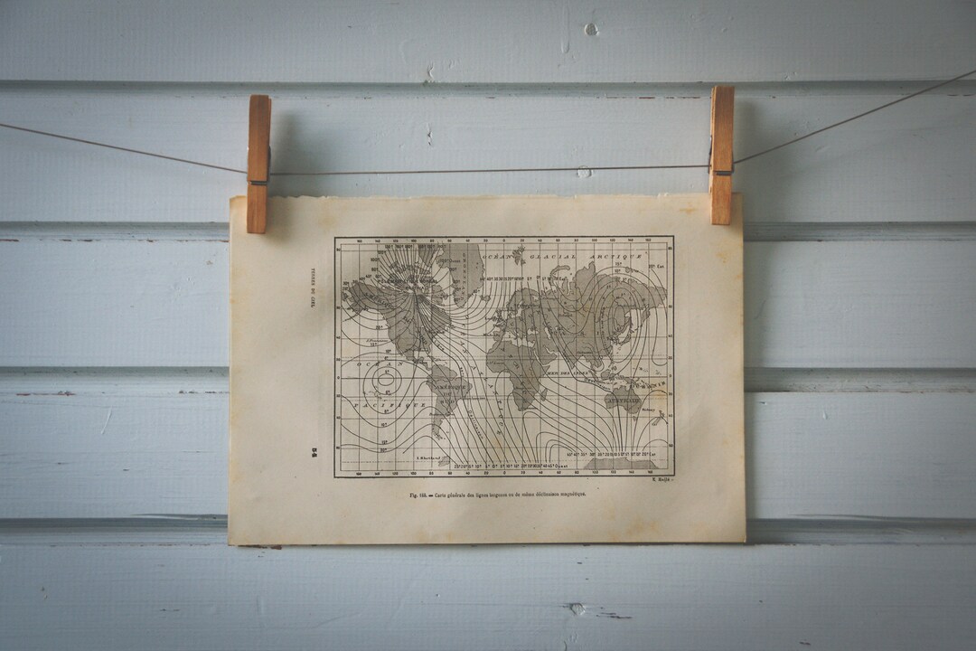 1884 Vintage Magnetic Field World Map - Etsy