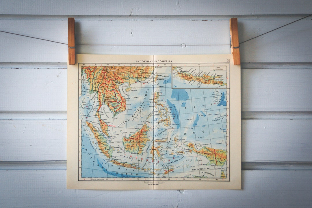 1956 Vintage Southeast Asia Map - Etsy