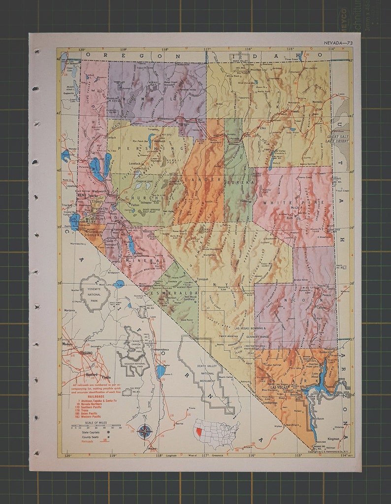 1957 Vintage Map of Nevada - Etsy