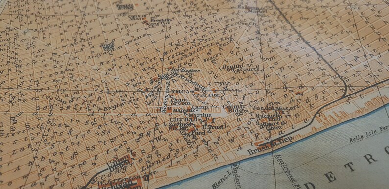 1904 Vintage Map of Detroit - Etsy