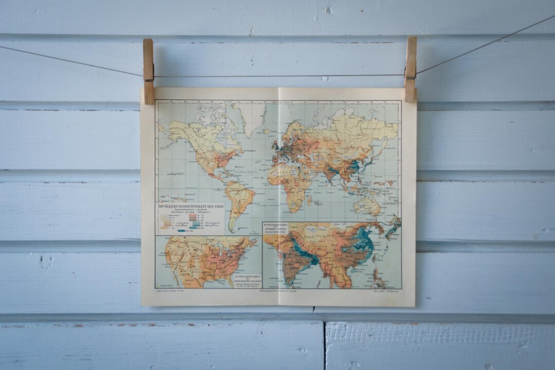 1907 Vintage Population Density World Map - Etsy