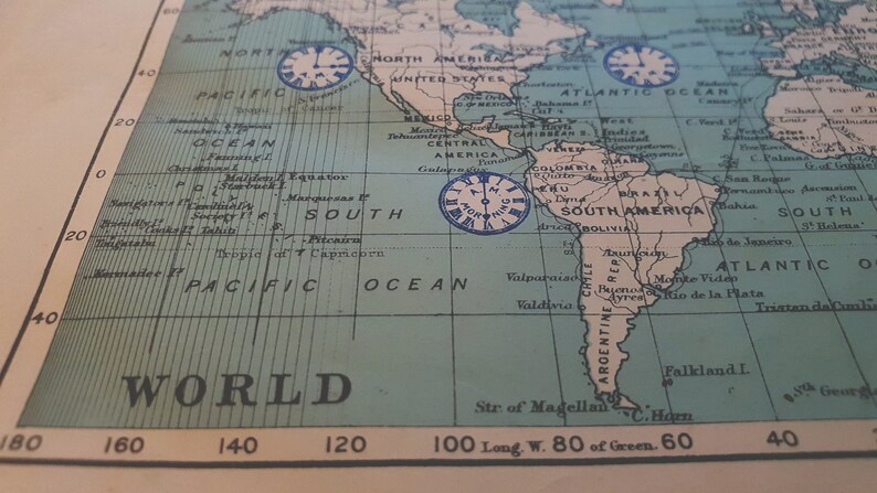 1901 Vintage World Time Zones Map - Etsy