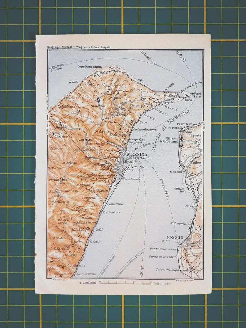 1909 Vintage Strait of Messina Map - Etsy