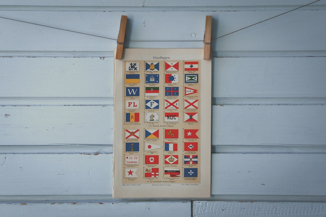 1907 Vintage Shipping Company Flags Chromolithograph Illustration - Etsy