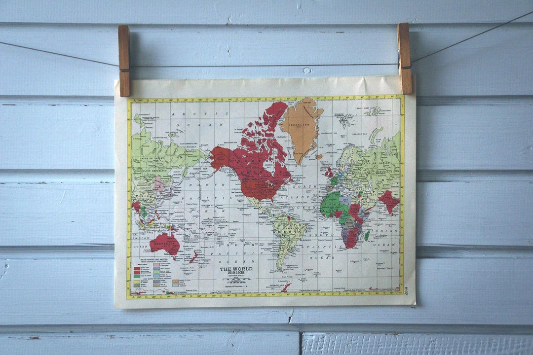 1957 Vintage Interwar Period Map of the World - Etsy