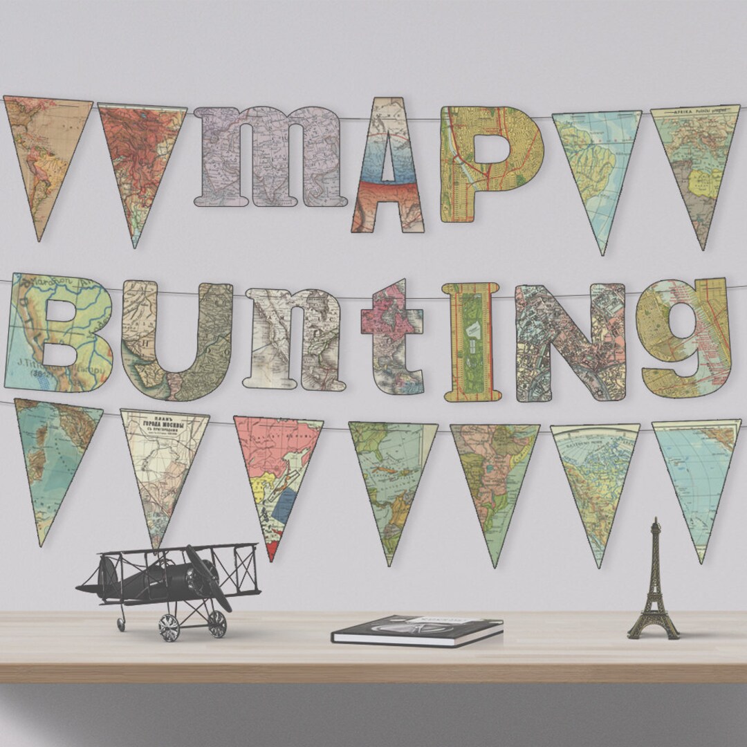 ULTIMATE Party Map Bunting Combo - Instant Downloadable 4 Fonts & 50 ...
