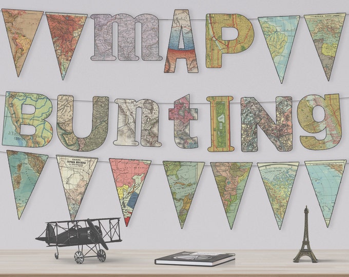 JPG Printable Map Alphabet | Digital Vintage Map Letters | Party Banner ...