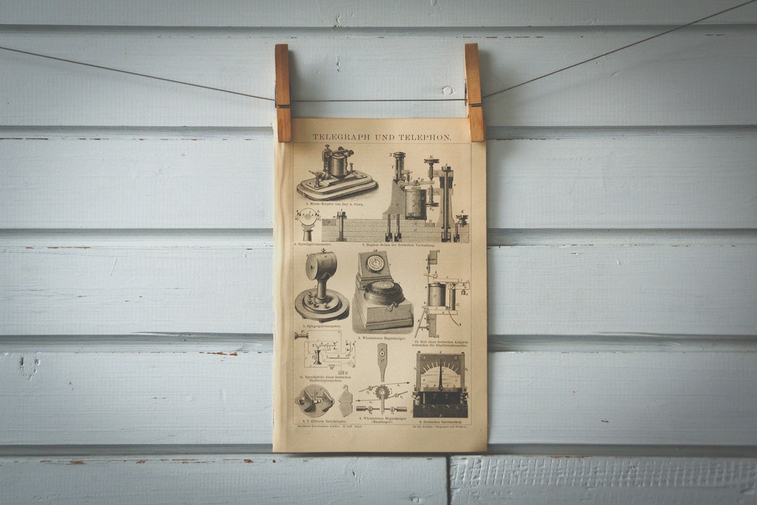 1887 Vintage Telegraph & Telephone Lithograph Illustration - Etsy