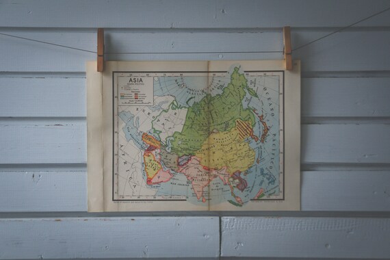 1946 Vintage Map of Asia - Etsy