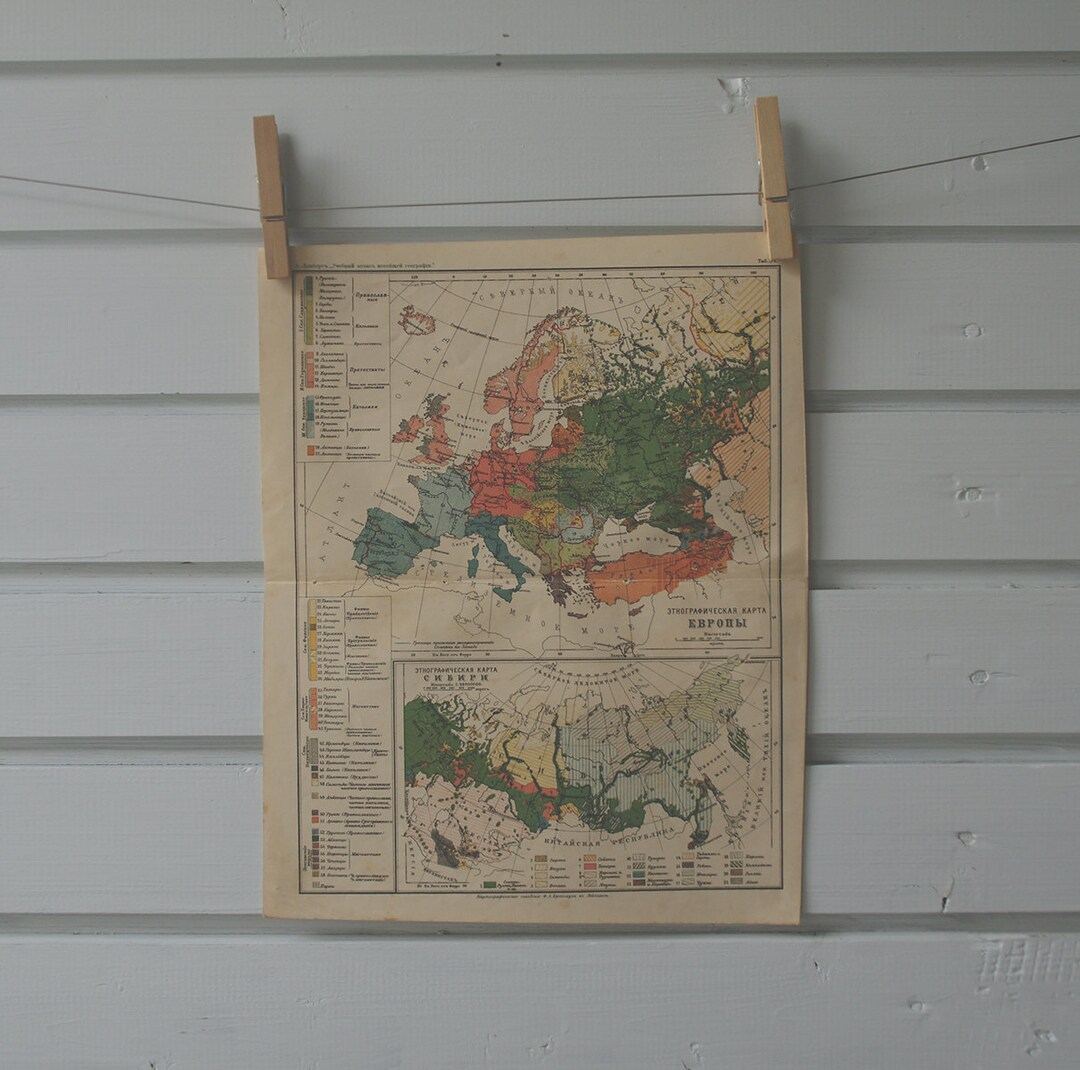 1912 Vintage Ethnic Map of Europe and Siberia - Etsy