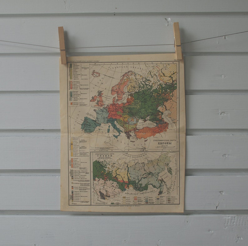1912 Vintage Ethnic Map of Europe and Siberia - Etsy