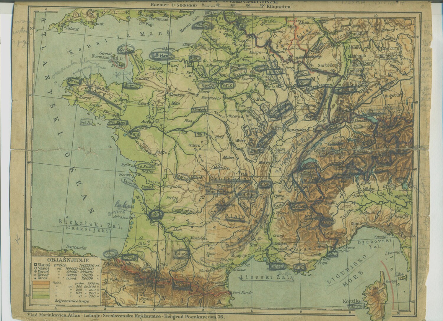 1930s Vintage Map of France