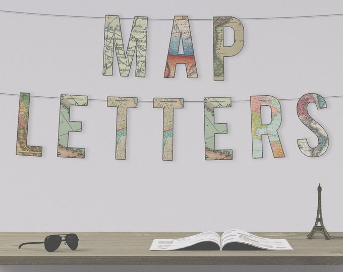 JPG Printable Map Alphabet | Digital Vintage Map Letters | Party Banner ...